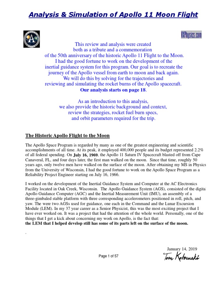 Analysis & Simulation of The Trajectory of The Apollo 11 Flight To Moon ...