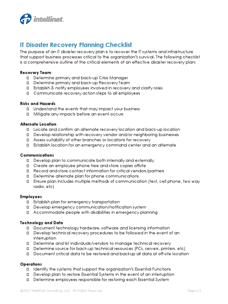 IT Disaster Recovery Planning Checklist | PDF | Disaster Recovery ...