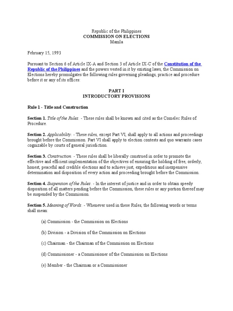1993 COMELEC Rules of Procedure | PDF | Intervention (Law) | Summons