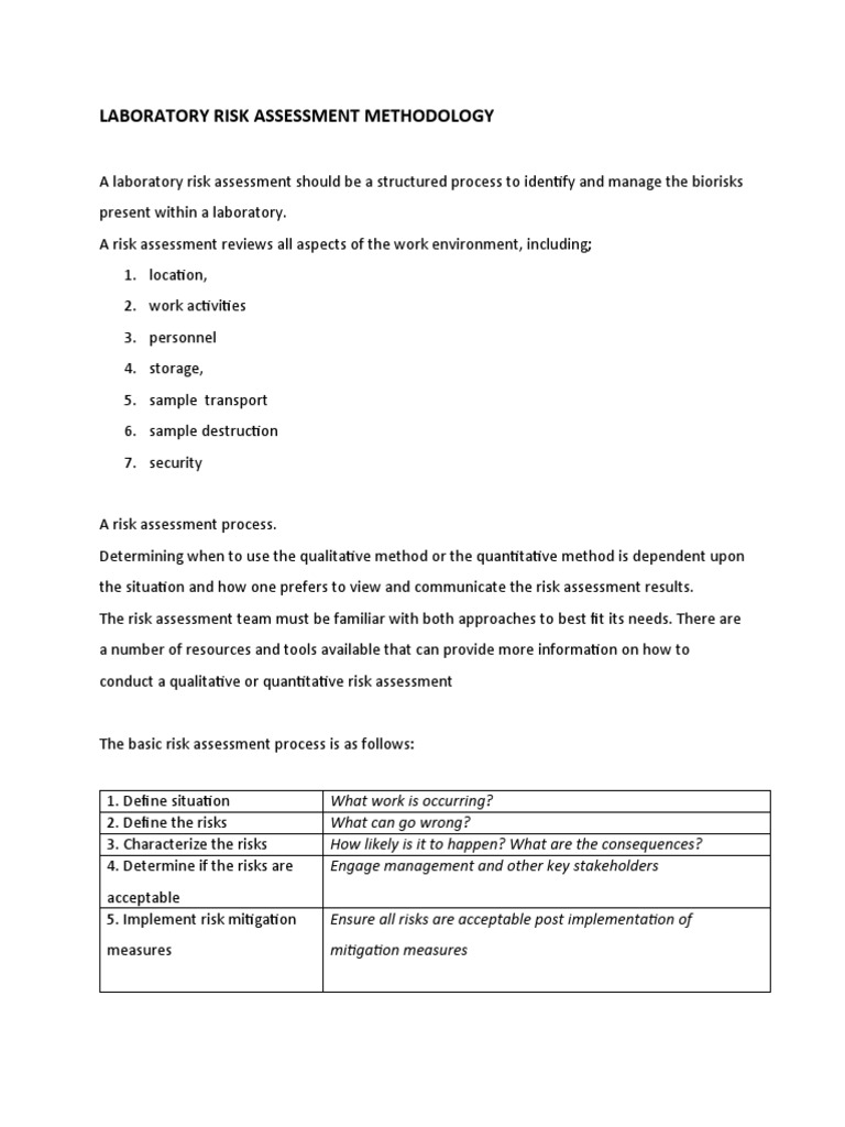 Laboratory Risk Assessment Methodology | PDF