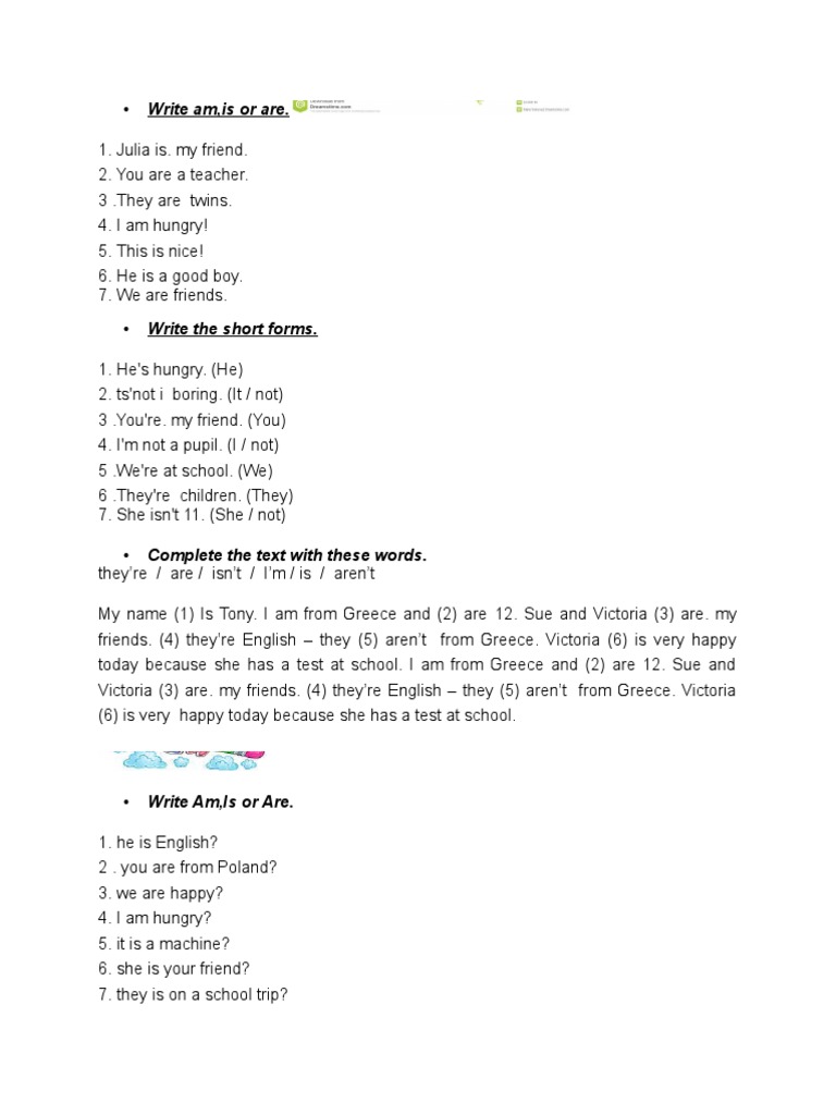 Verb To Be Test | PDF