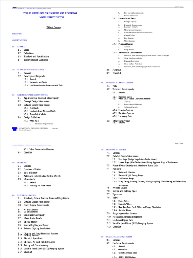 Syabas Guidelines On Planning and Design For Water Supply System | PDF ...