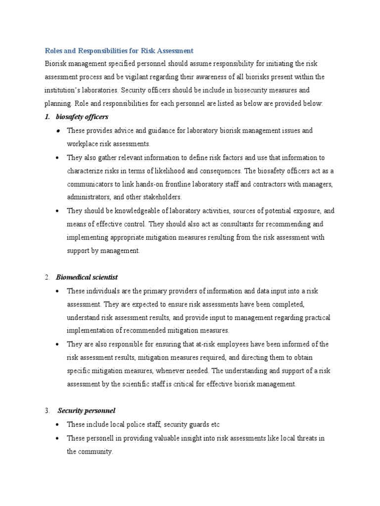 Roles and Responsibilities For Risk Assessment | PDF | Risk Assessment ...