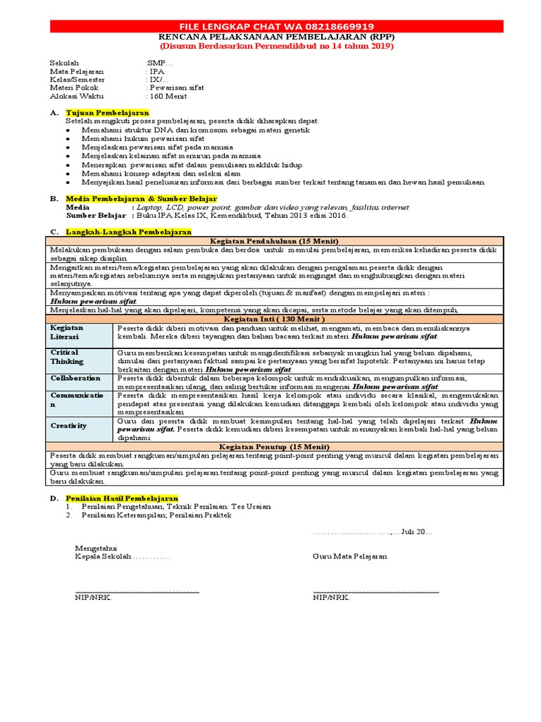 Contoh RPP IPA Kelas 9 | PDF