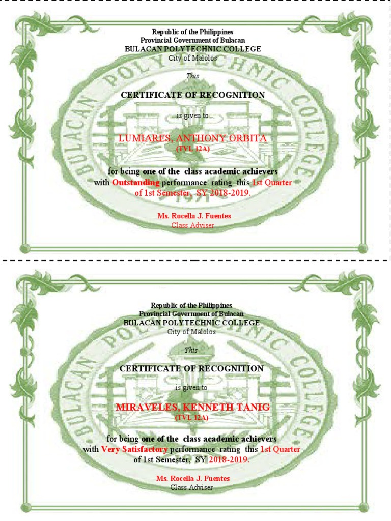 Template Class Room Certificate | PDF