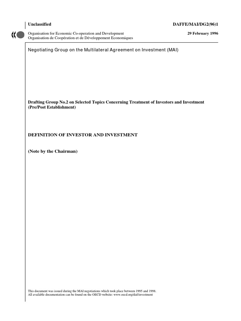Negotiating Group On The Multilateral Agreement On Investment (MAI ...