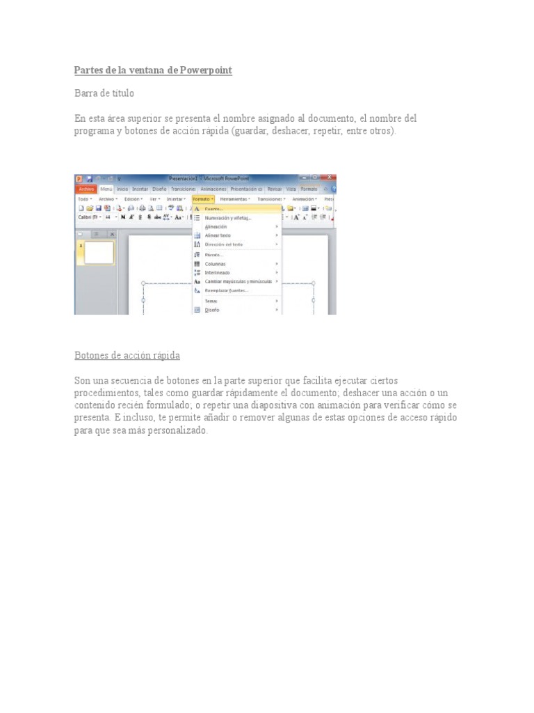 Partes DE Powerpoint | PDF | Microsoft PowerPoint | Ventana (informática)