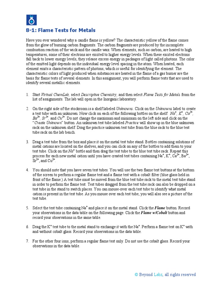 8-1: Flame Tests For Metals:, K, Ca, Ba, SR, and Cu | PDF | Energy ...