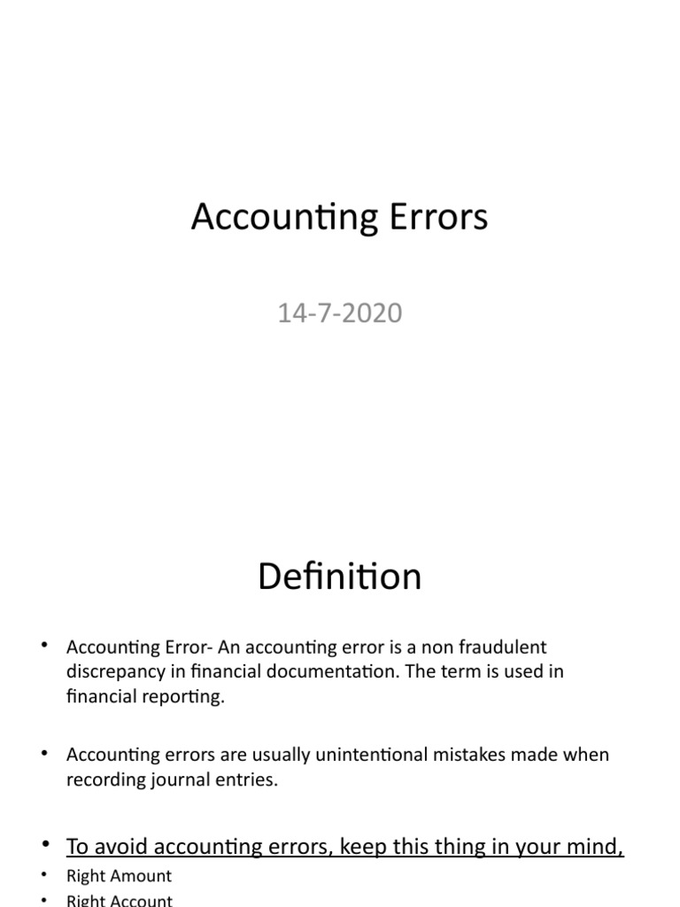 Accounting Errors | PDF | Debits And Credits | Business Economics