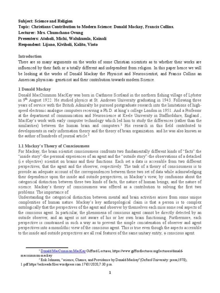 Donald Maccrimmon Mackay | PDF | Consciousness | Genetics