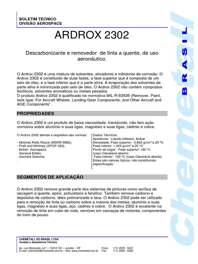 BT Ardrox 2302 | PDF | Tinta | Liga