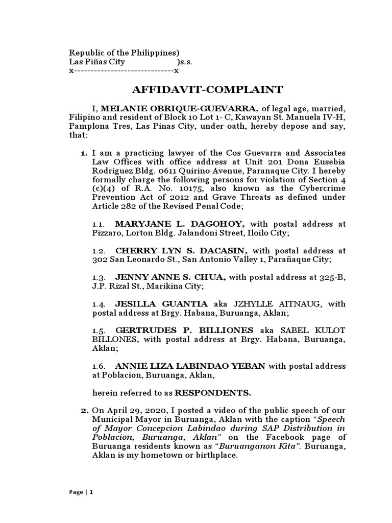 Libel Complaint | PDF | Defamation | Affidavit