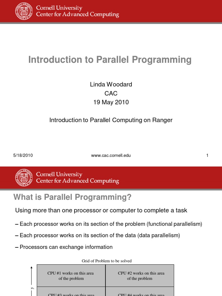 Introduction To Parallel Programming Linda Woodard Cac 19 May 2010 Pdf Parallel Computing