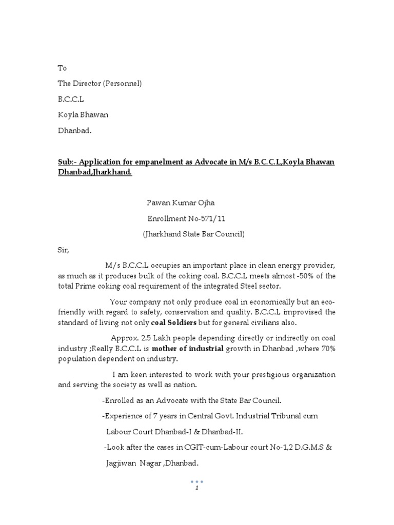 Application For BCCL | PDF | Advocate | Government