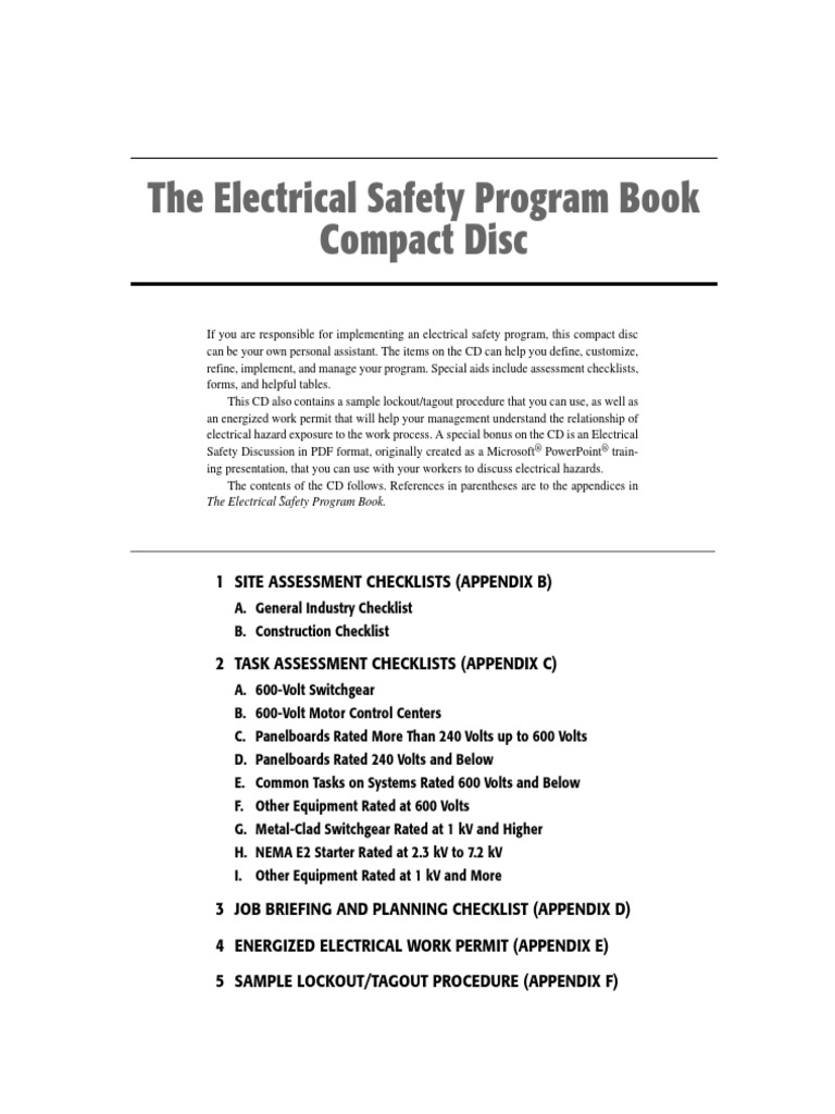 The Electrical Safety Program Book Compact Disc: 1 Site Assessment ...