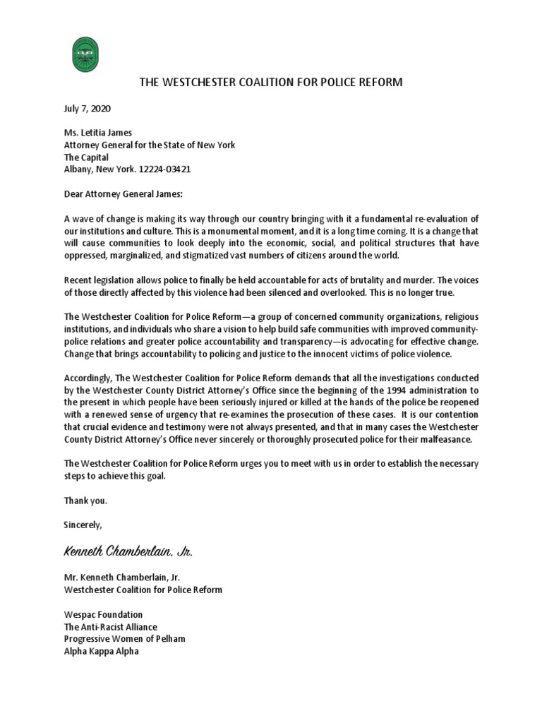 Letter To NYS AG o Reopen Cases in Westchester of Questionable Police ...