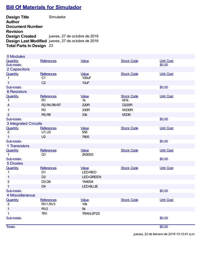 Simulador Bill of Materials Overview | PDF | Electrical Equipment ...