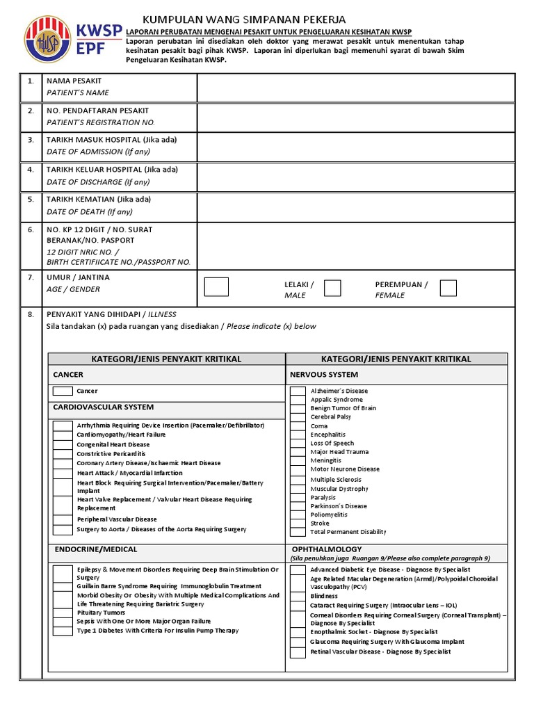 Format Laporan Perubatan Kesihatan Mar2020 Fillable | PDF | Implant ...