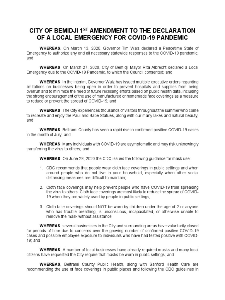 Local Emergency Order Amendment | PDF | Government | Wellness