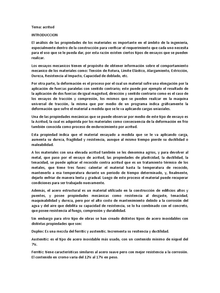 Ensayos de Acritud en Materiales | PDF | Acero | Acero inoxidable