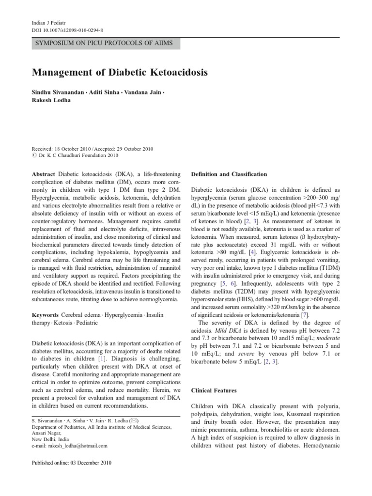 Aiims Dka Protocol | PDF | Ketosis | Physiology