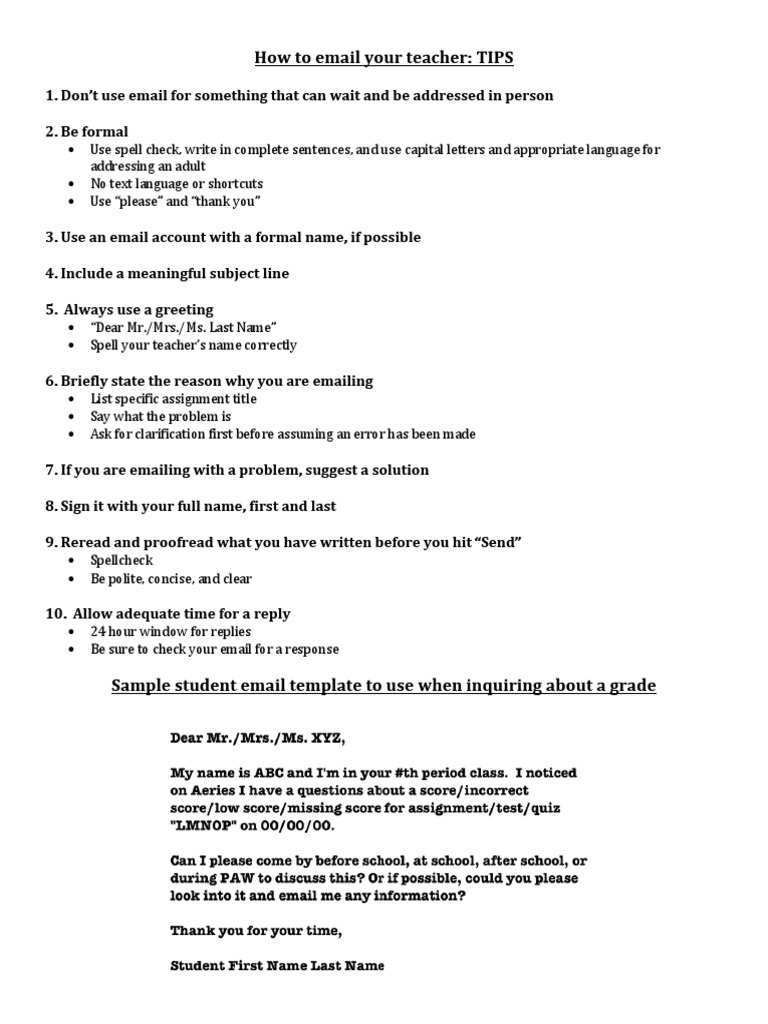 How To Email Your Teacher: TIPS | PDF