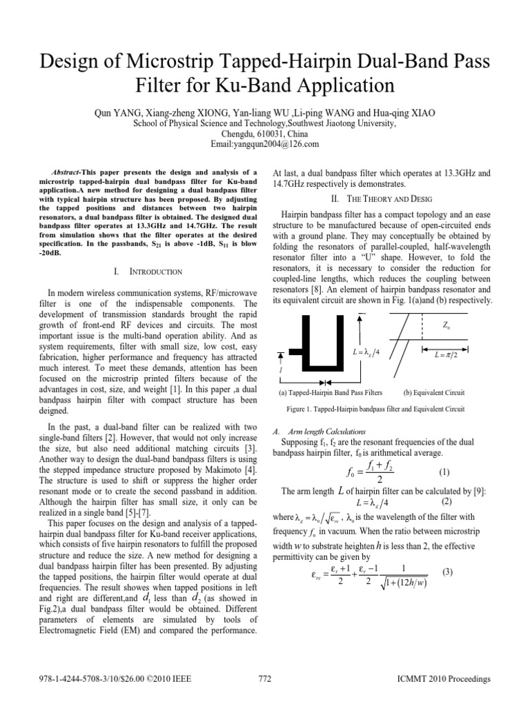 Design of Microstrip Tapped-Hairpin Dual-Band Pass Filter For Ku-Band ...
