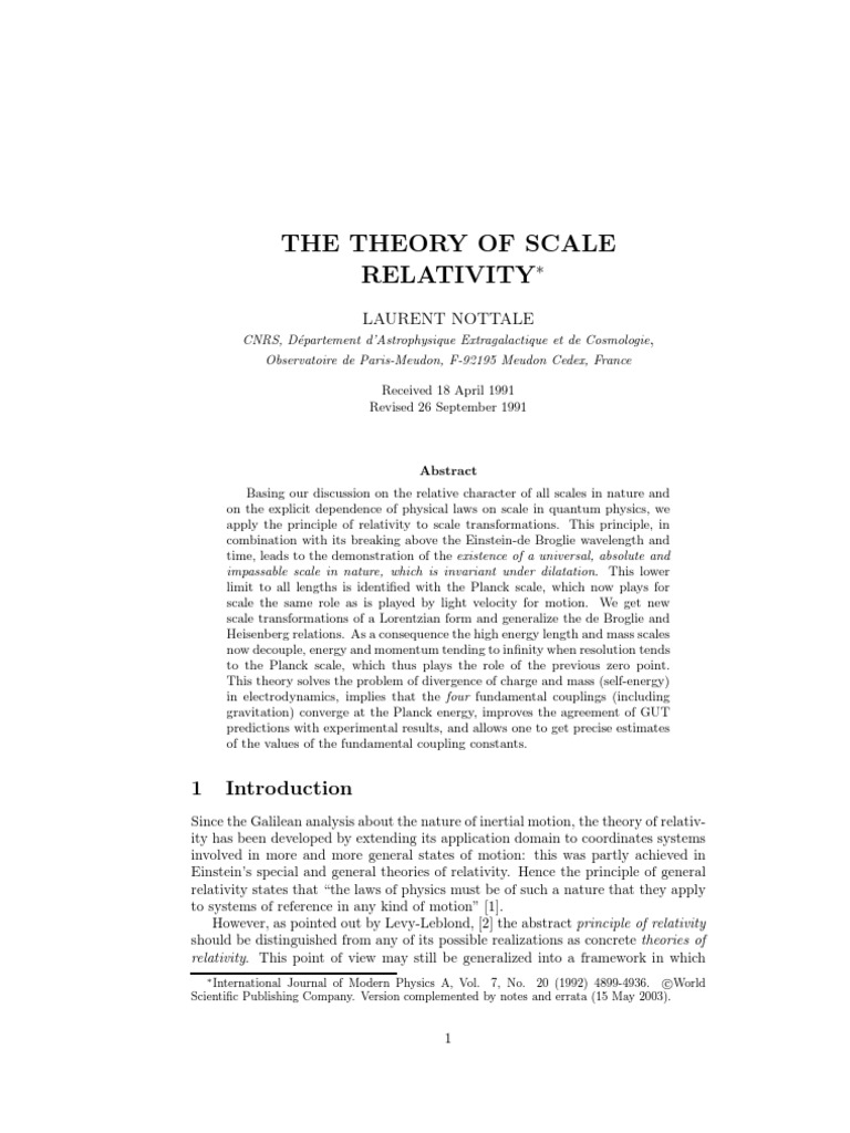Scale Relativity Theory Explained | PDF | Special Relativity | Spacetime