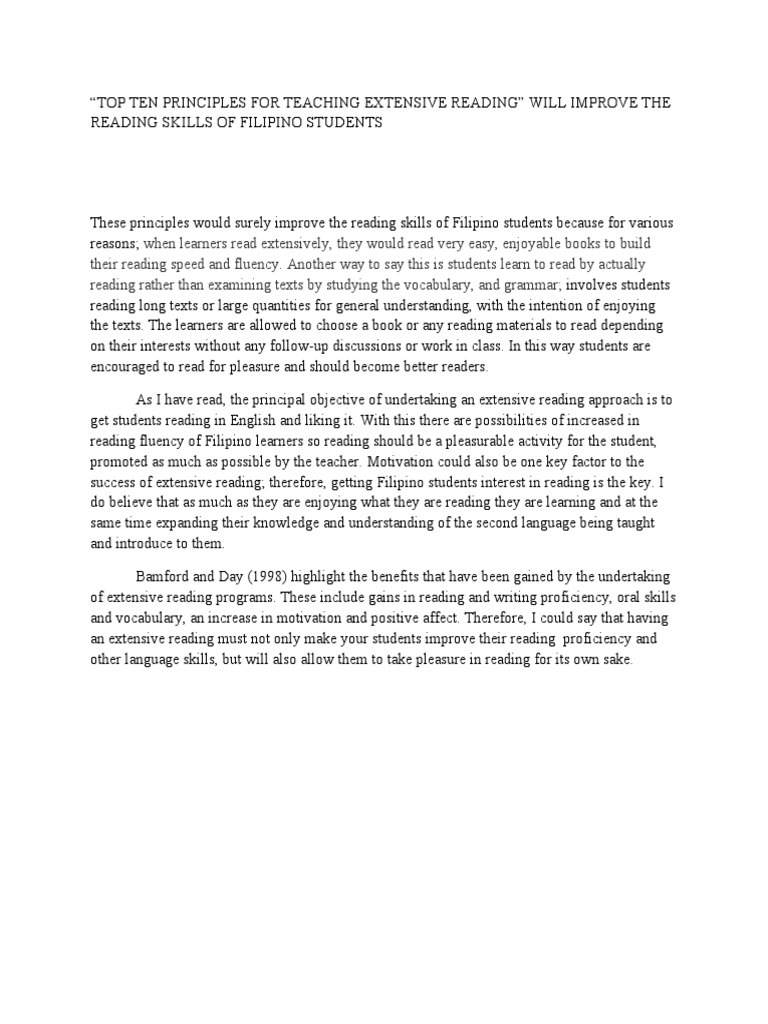Top Ten Principles For Teaching Extensive Reading | PDF
