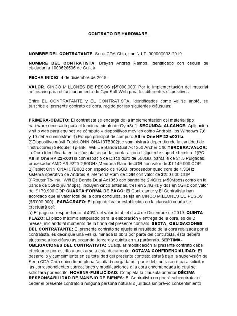Contrato de Hardware | PDF | Tableta | Hardware de la computadora