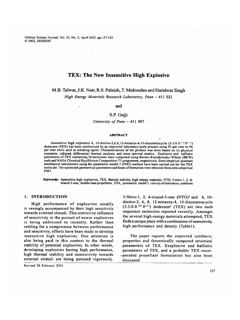 Insensitive Explosive | PDF | Chemical Reactions | Molecules
