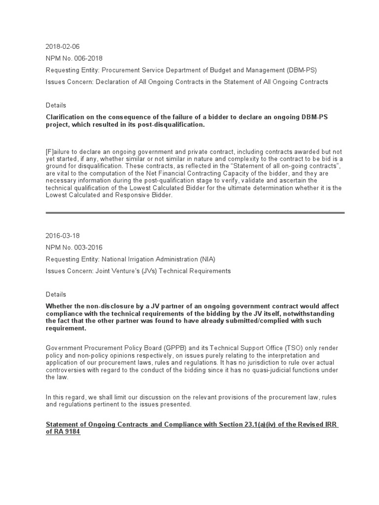 GPPB - Failure To Include Ongoing Contract | PDF | Joint Venture | Public Sphere