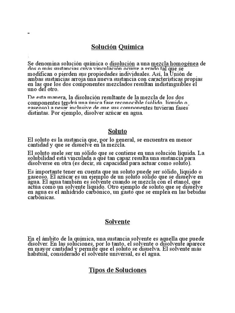 Tipos y características de soluciones químicas | PDF | Concentración ...