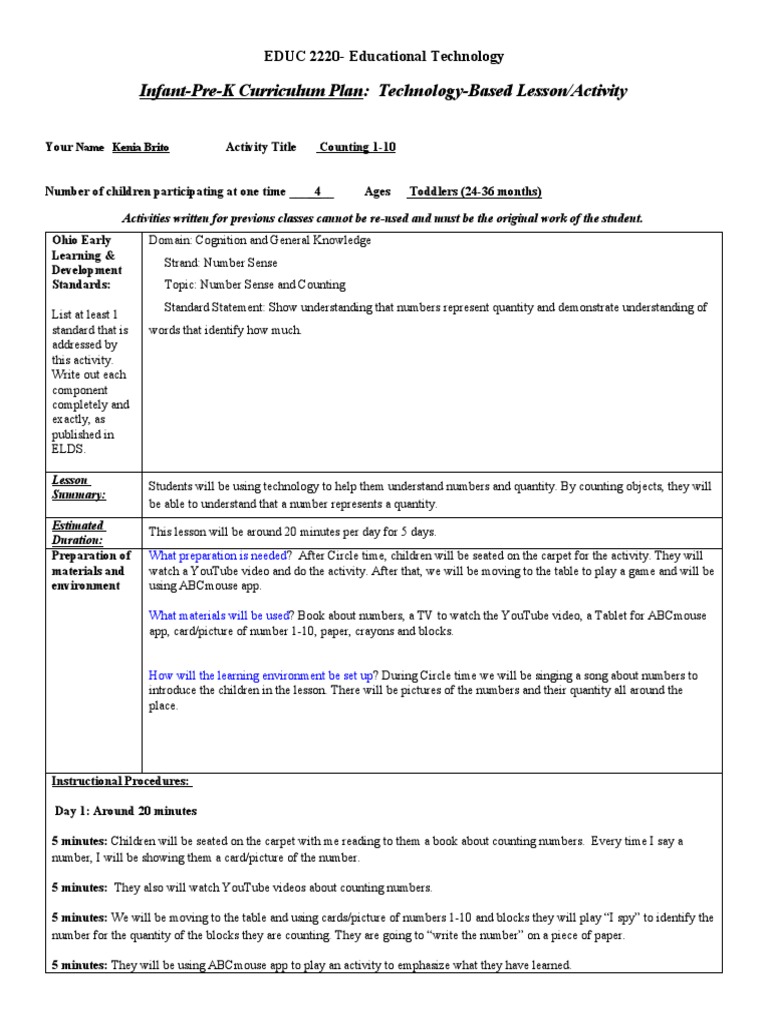 Ed Tech ECDE Activity Plan | PDF | Differentiated Instruction | Pedagogy
