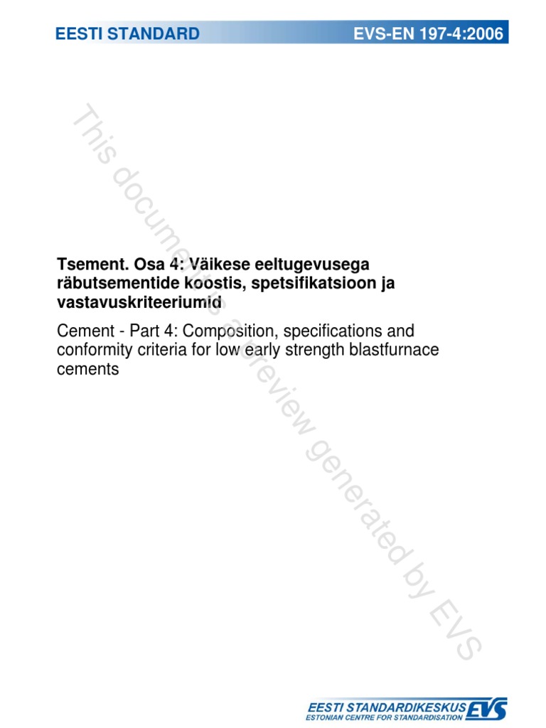 EVS-En 197-4-2006 Cement - Part 4 - Composition, Specifications and ...