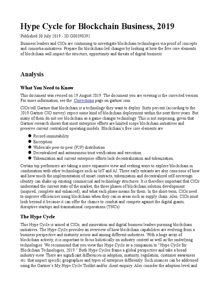 Hype Cycle For Blockchain Business, 2019 | PDF | Cryptocurrency ...