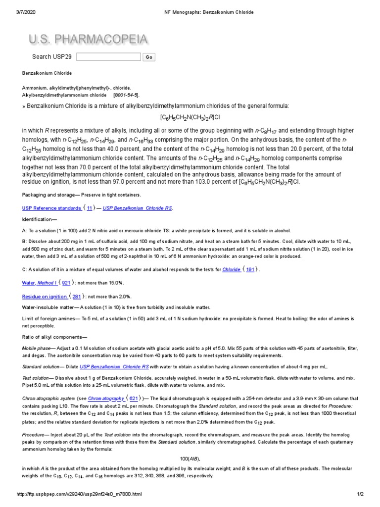 NF Monographs - Benzalkonium Chloride | PDF | Solution | Chromatography