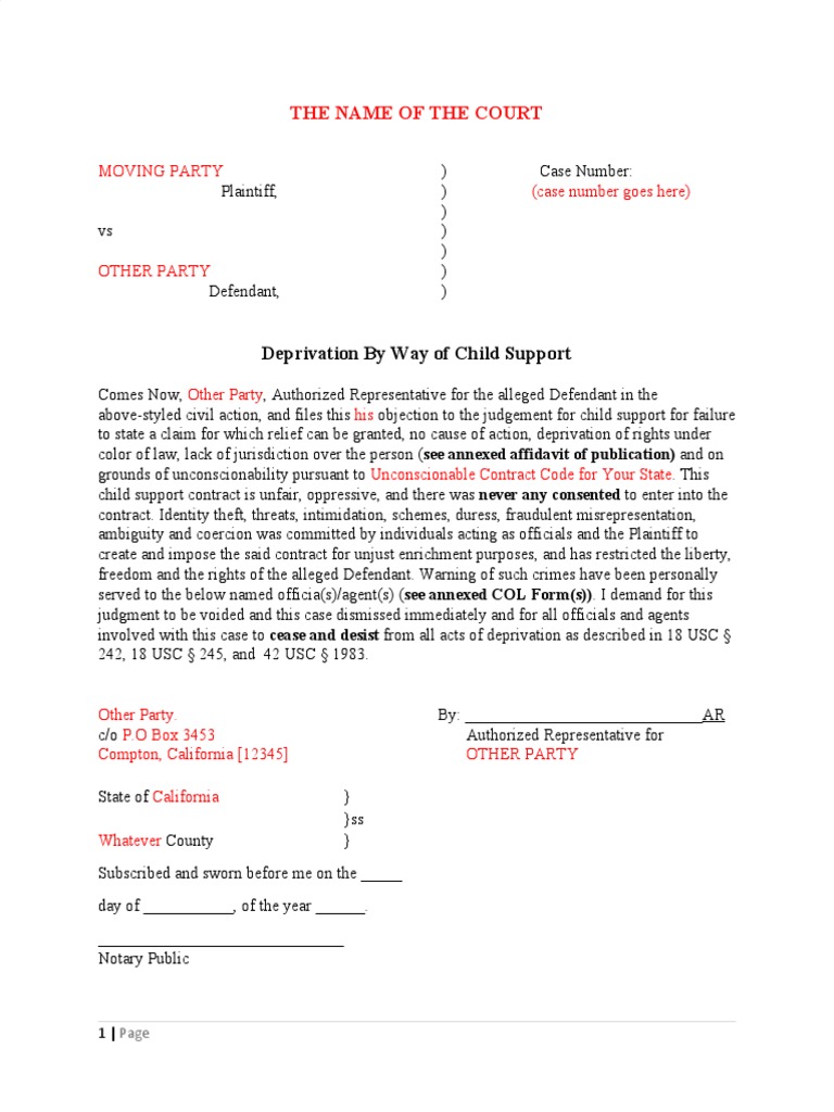 Moving Party's Objection to Child Support | PDF | Common Law | Justice