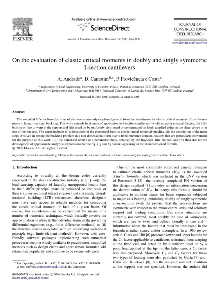 On The Evaluation of Elastic Critical Moments in Doubly and Singly ...
