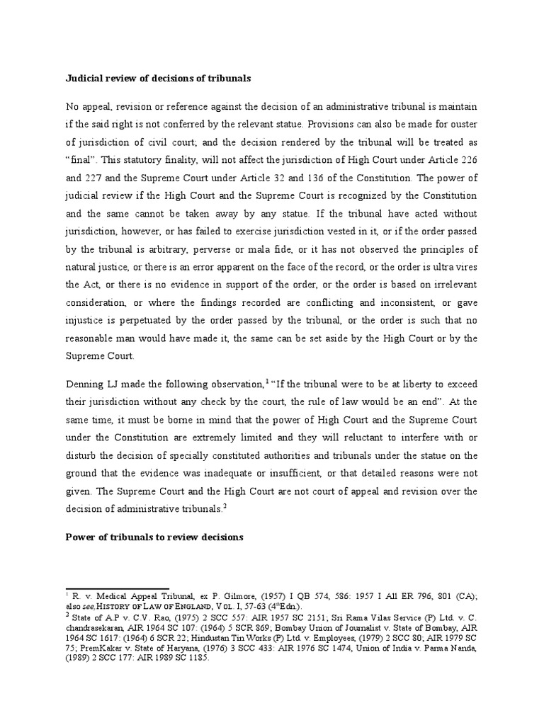 Judicial Review of Decisions of Tribunals | PDF | Supreme Courts ...