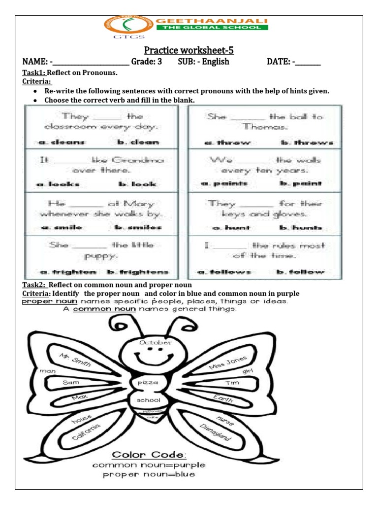 Grade 3 English Pronouns & Nouns Worksheet | PDF | Teaching Methods ...
