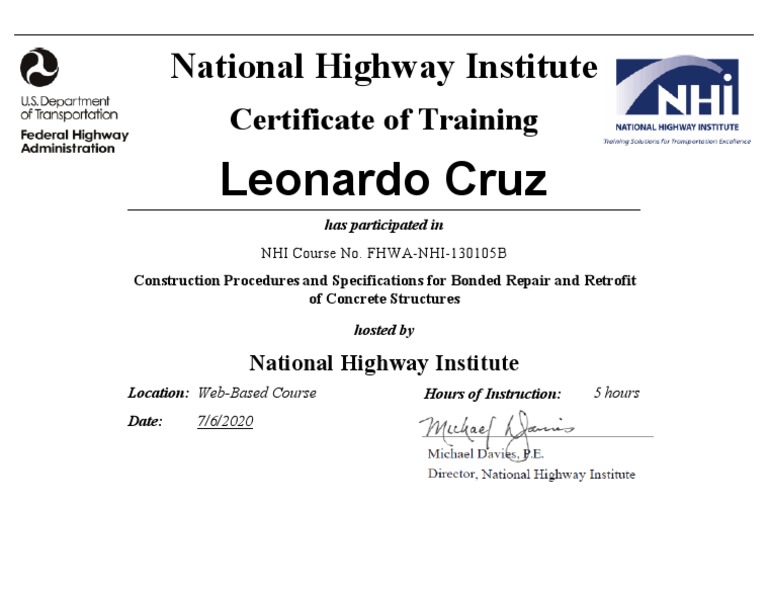 Certificate Construction Procedures and Specifications For Bonded ...