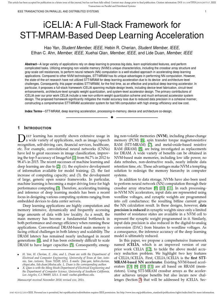 iCELIA: A Full-Stack Framework For STT-MRAM-Based Deep Learning Acceleration | PDF | Deep ...