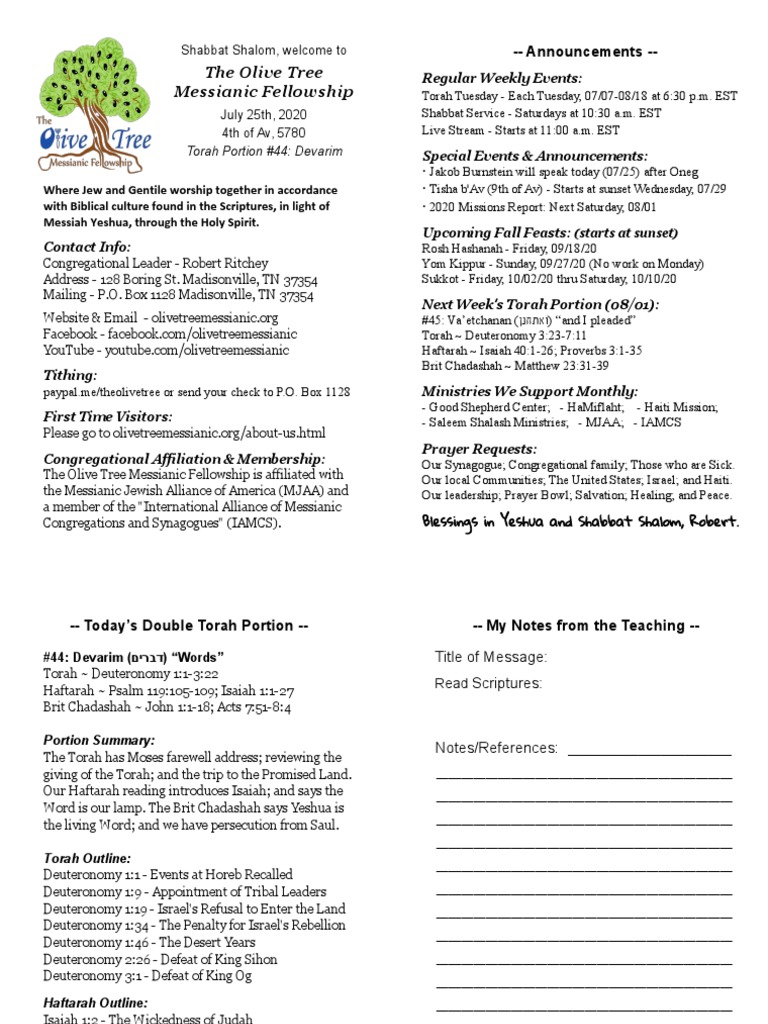 44 Devarim Bulletin 07-25-20 Web-Email | PDF | Book Of Deuteronomy | Torah