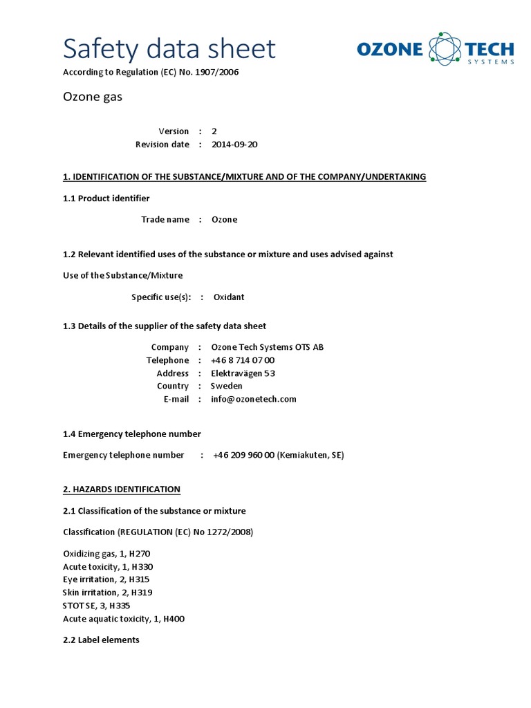 OTS-safety-datasheet OZONO PDF | PDF | Toxicity | Ozone