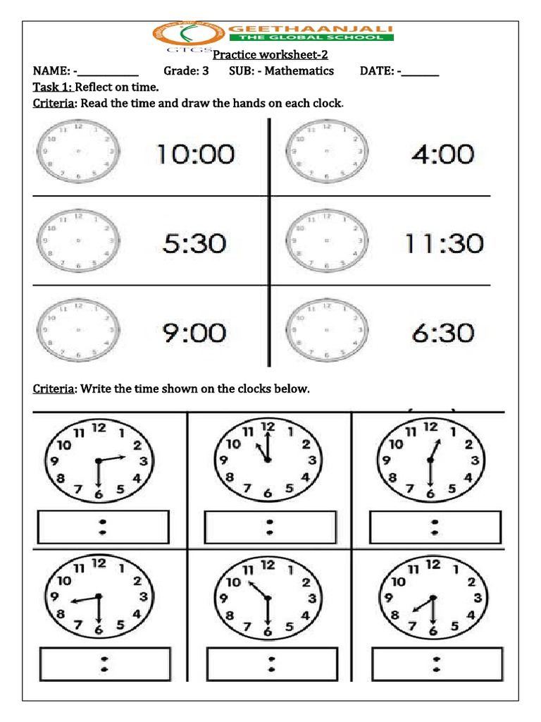 Practice Worksheet-2 NAME: - Grade: 3 SUB: - Mathematics DATE: - Task 1 ...