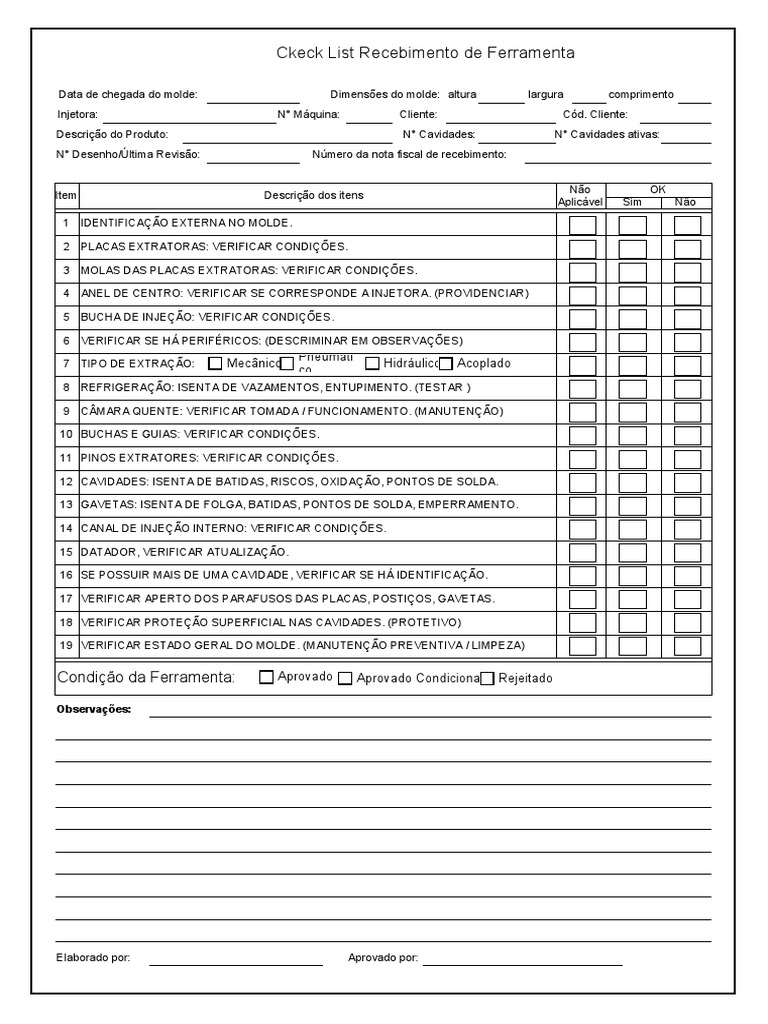Check-List Recebimento de Ferramenta | PDF