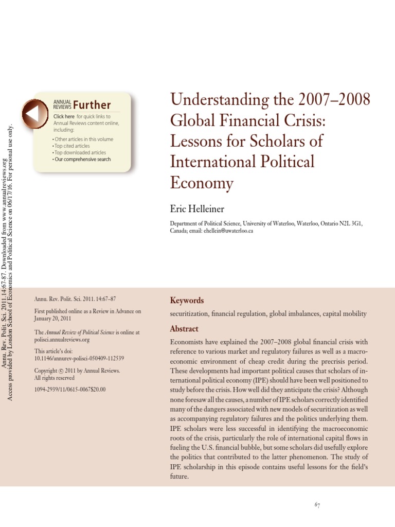 Understanding The 2007-2008 Global Financial Crisis: Lessons For ...