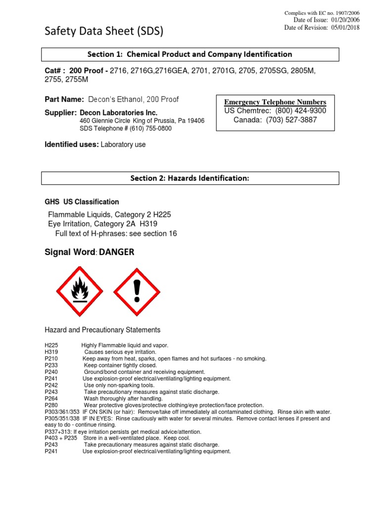 Safety Data Sheet (SDS) : Section 1: Chemical Product and Company Identification | PDF ...