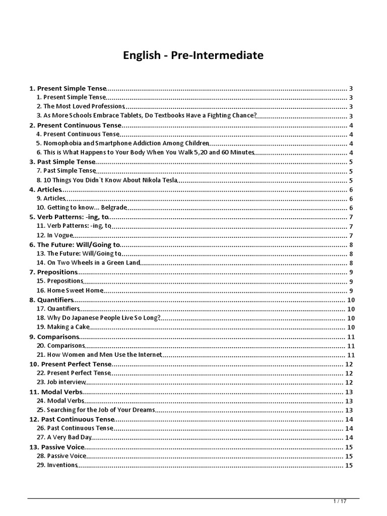 English - Pre-Intermediate | Download Free PDF | Grammatical Tense ...